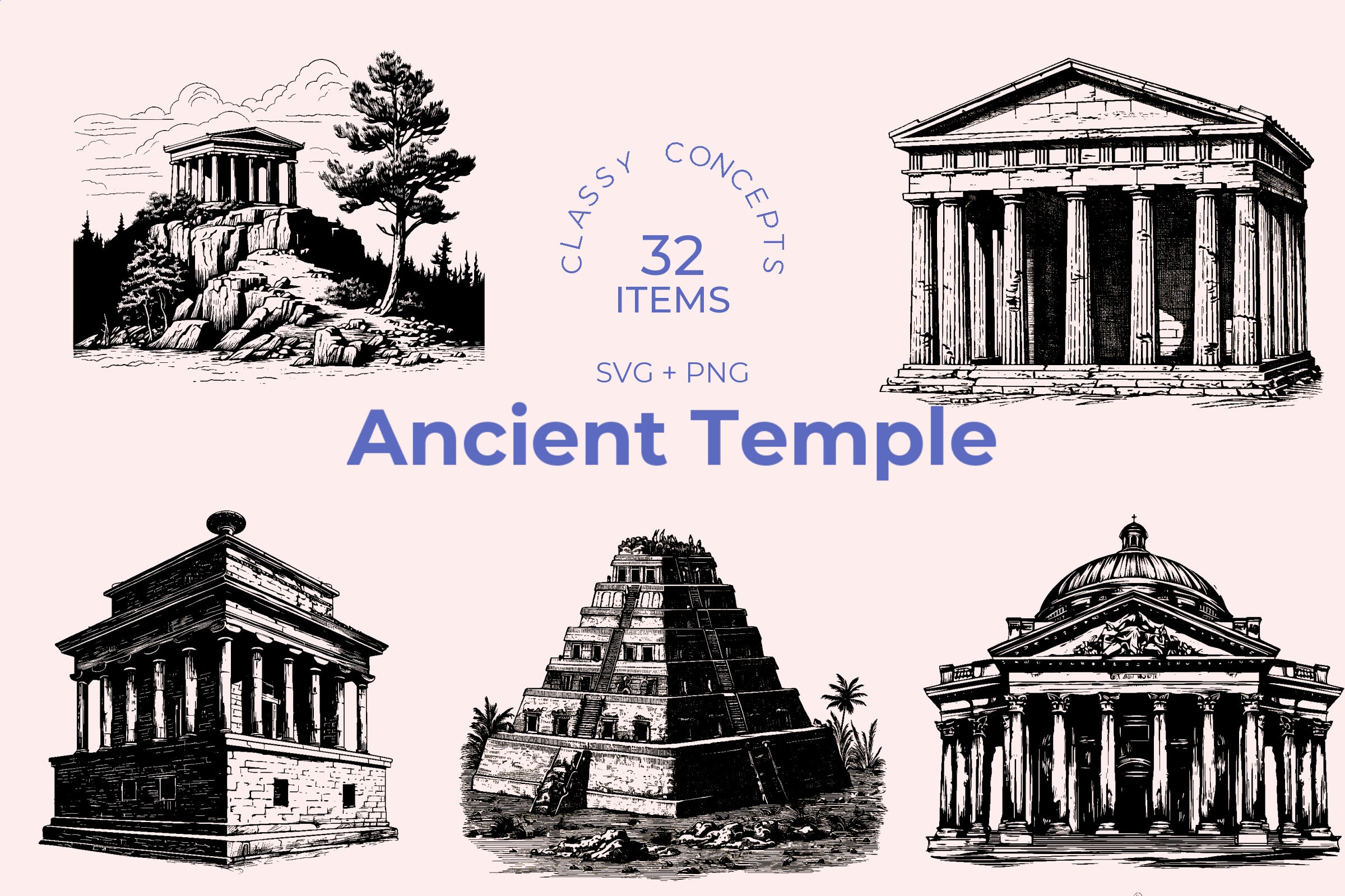 Ancient Temple SVG Bundle 32 Vintage Engravings Cut Files - Etsy