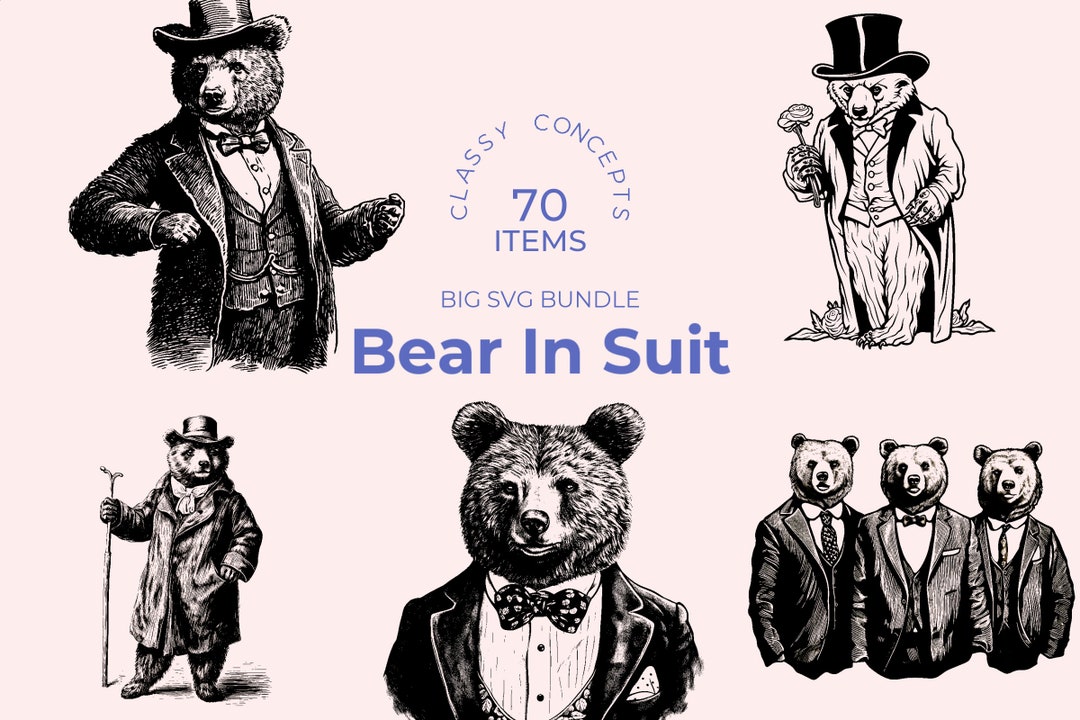Bear in Suit SVG Bundle 70 Vintage Engravings Cut Files Wall Street ...
