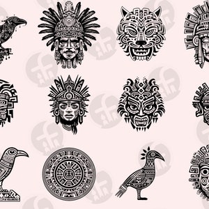 Aztec SVG Bundle 96 Unique Designs Ancient Mesoamerican Art Sublimation ...