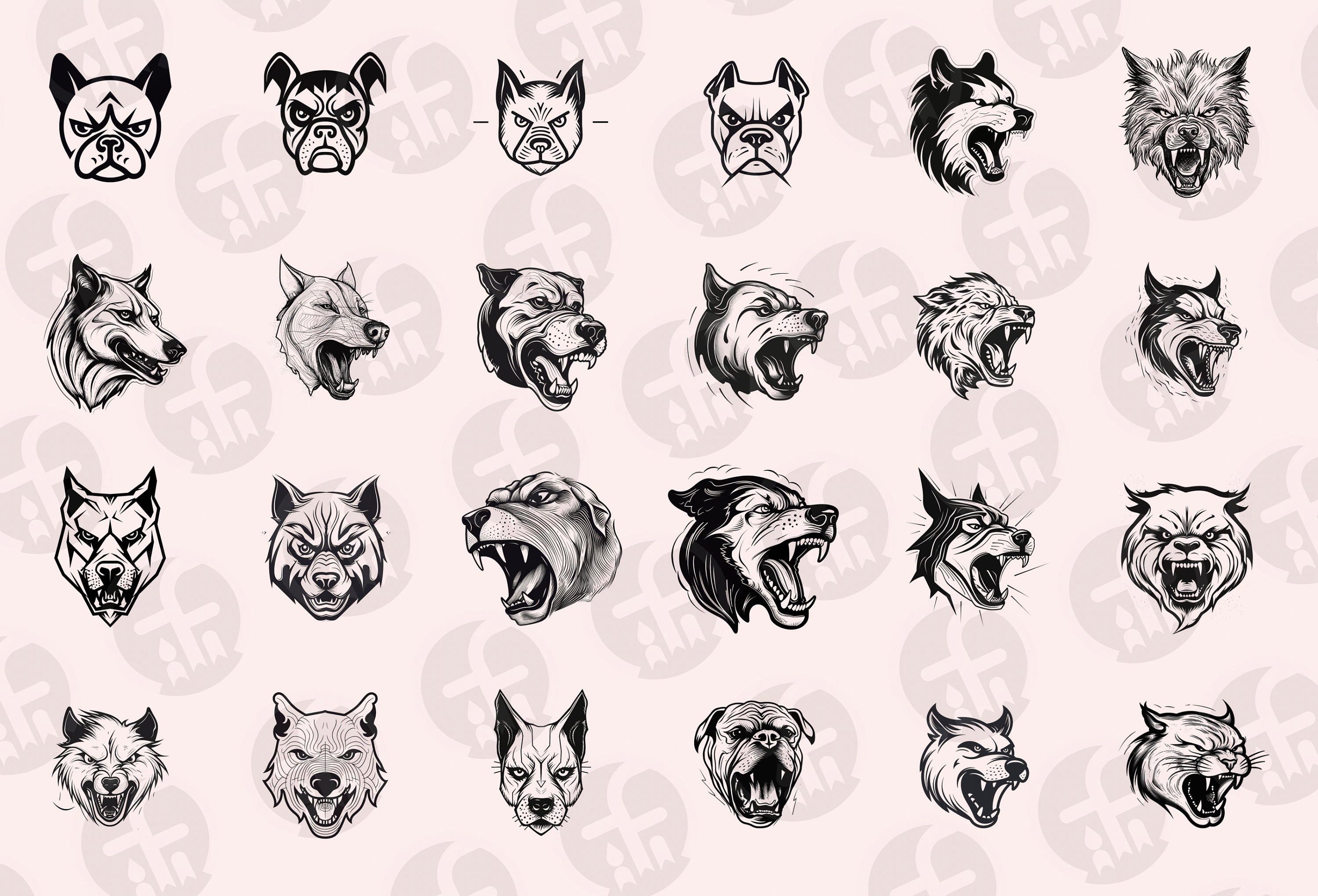 Angry Dog SVG - 24 Vector Images - Black and White - Furious Canine ...
