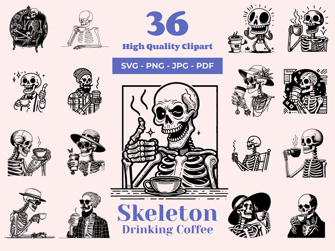 Skeleton Drinking Coffee SVG Bundle: 36 Laser Cut Files - Etsy