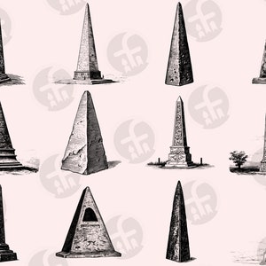 Obelisk SVG Bundle - 36 Vintage Engravings - Cut Files - Timeless ...