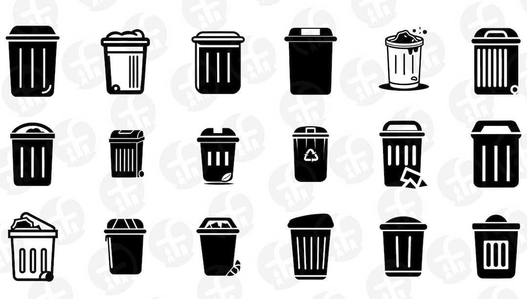 Trash SVG Bundle - 18 Design Made by AI - Trash Cans Silhouette Clipart ...