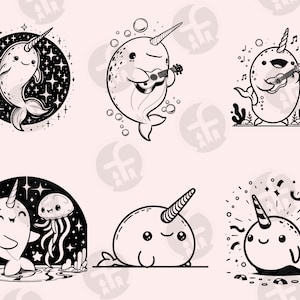 Chibi Narwhal SVG Bundle - 36 Designs - Cute Narwhal Clipart - Kawaii ...