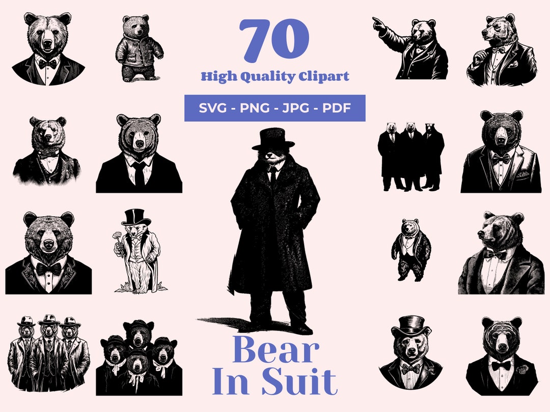 Bear in Suit SVG Bundle: 70 Vintage Engravings, Dark Academia (digital ...
