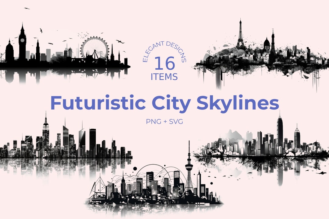 Futuristic City Skylines SVG Bundle - 16 Cyberpunk and Neon-inspired ...