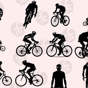 Cyclist SVG Bundle 72 Cut Files Bike Silhouette Bicycle Clipart Black ...