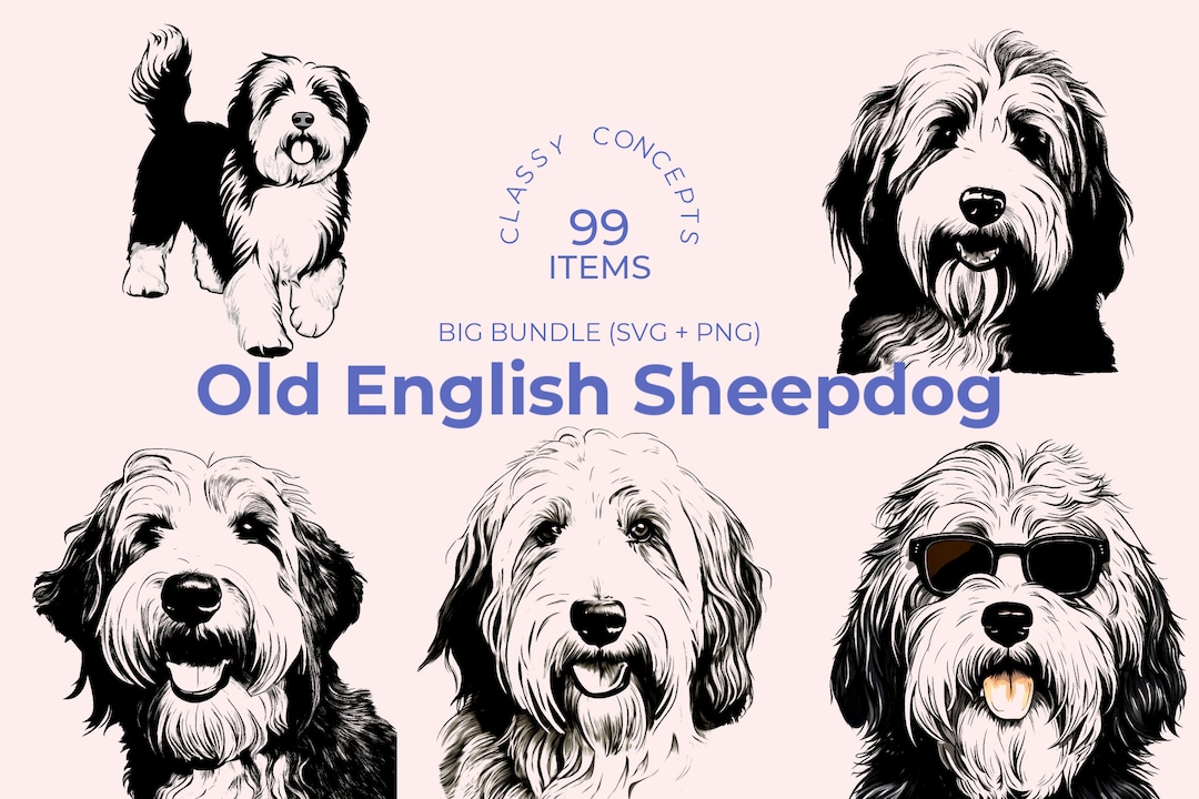 Old English Sheepdog SVG Bundle: 99 Fluffy Dog Cut Files (digital ...