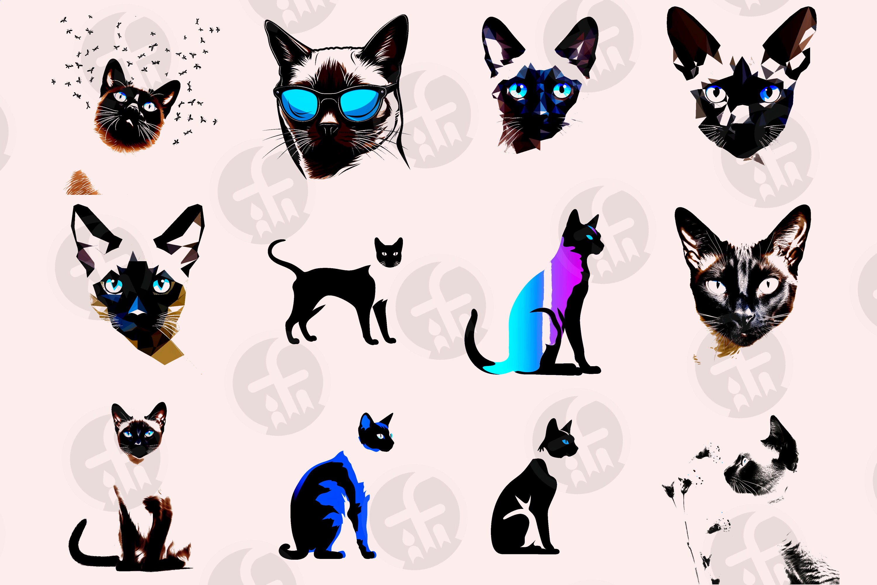 Siamese Cat SVG Bundle 80 Unique Cut Files Striking Color - Etsy