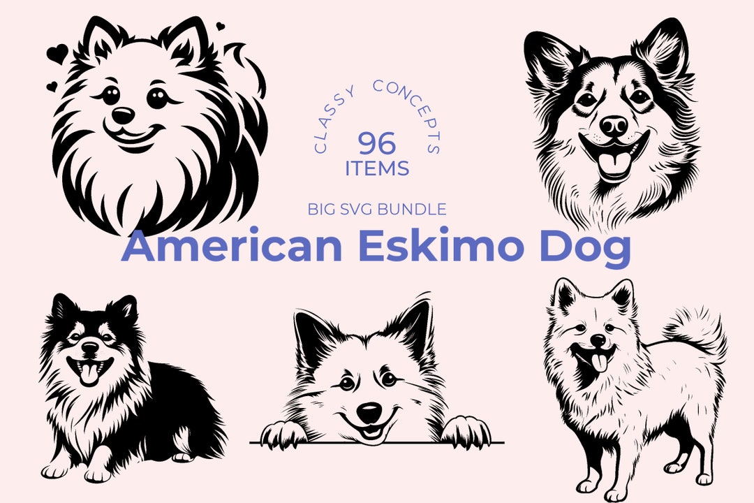 American Eskimo Dog SVG Bundle 96 Cut Files Playful White Dog Art ...