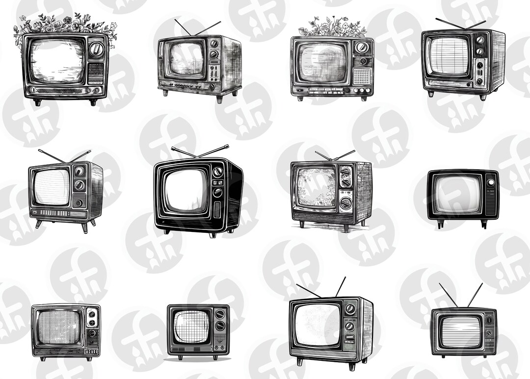 Old Television SVG - 12 Vintage Design, Black and White, Retro TV ...