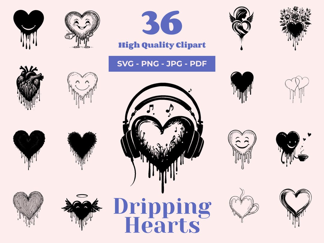 Dripping Heart SVG Bundle - 36 Designs - Romantic SVG - Dripping Hearts ...