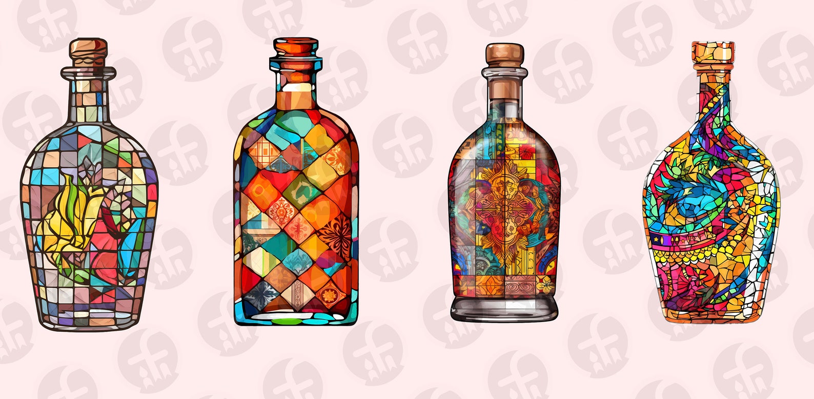 Mosaic Rum Clip Art Bundle 13 Colorful Designs Rum Bottle Clipart ...