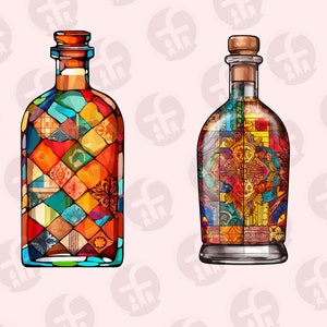 Mosaic Rum Clip Art Bundle - 13 Colorful Designs - Rum Bottle Clipart ...