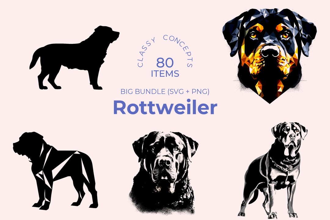 Rottweiler SVG Bundle - 80 Cut Files - Rottie Art - DIY Craft Projects ...