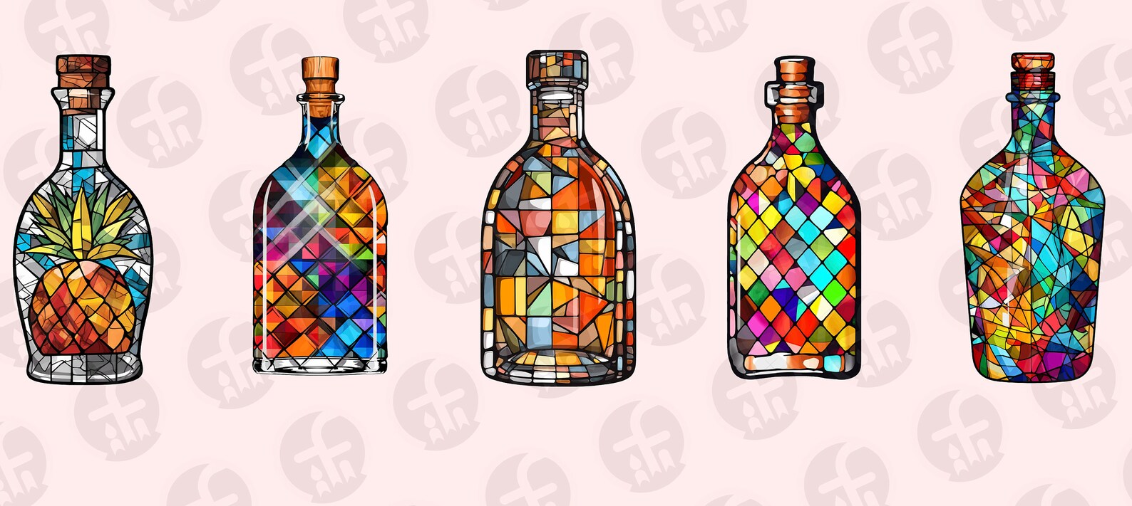 Mosaic Rum Clip Art Bundle 13 Colorful Designs Rum Bottle - Etsy