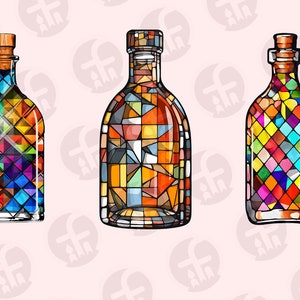 Mosaic Rum Clip Art Bundle - 13 Colorful Designs - Rum Bottle Clipart ...