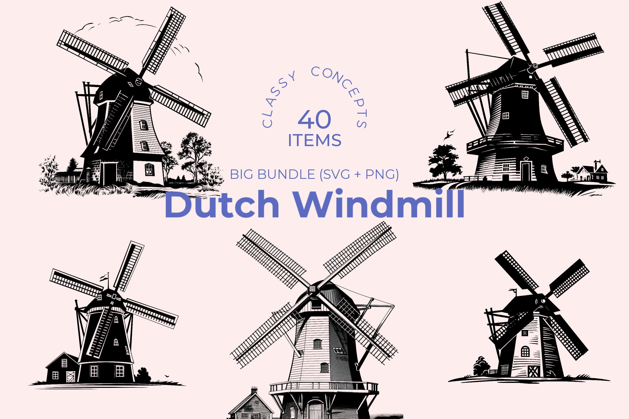 Dutch Windmill Silhouette
