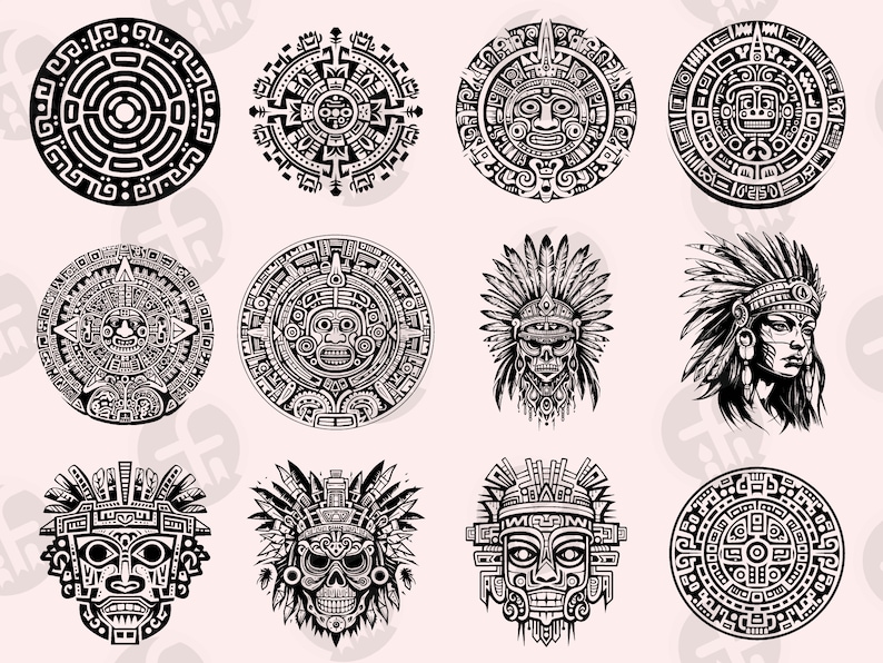 Aztec SVG Bundle - 96 Unique Designs - Ancient Mesoamerican Art ...