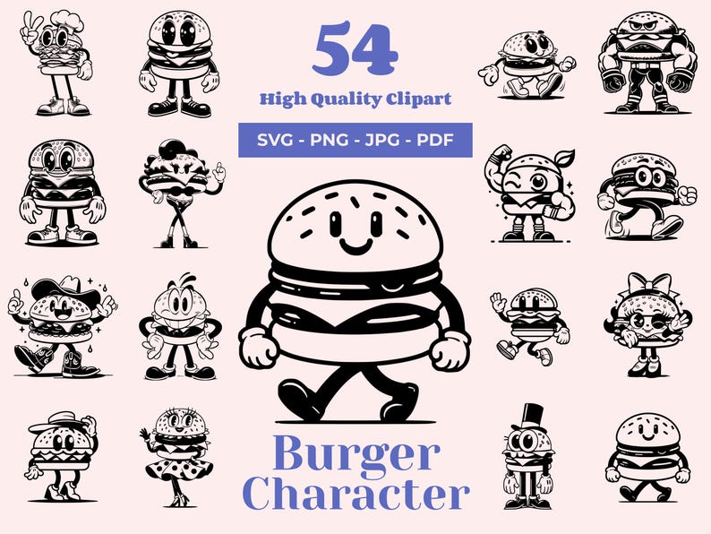 Burger SVG Bundle: 54 Fast Food Designs (digital Download) - Etsy