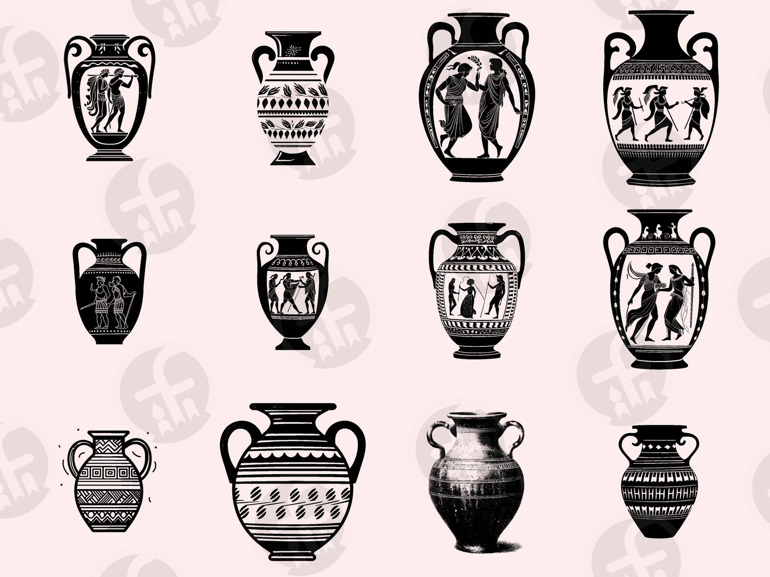 Greek Amphora SVG Bundle: Ancient Pottery Clipart (87 Designs) (digital ...