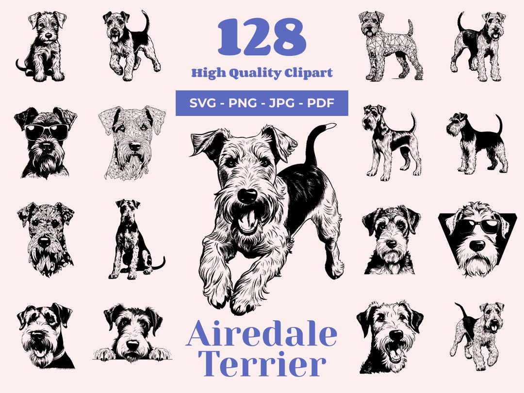 Airedale Terrier SVG Clipart Bundle: 128 British Breed Designs (digital ...