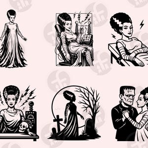Bride of Frankenstein SVG Bundle: 54 Gothic Horror Designs, Halloween ...