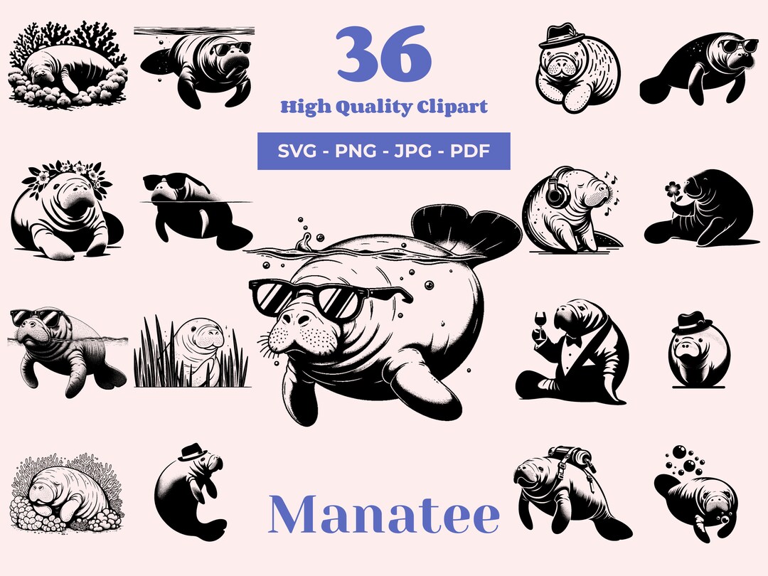 Manatee SVG Bundle: 36 Sea Cow Designs for Cricut, Laser Cutting ...