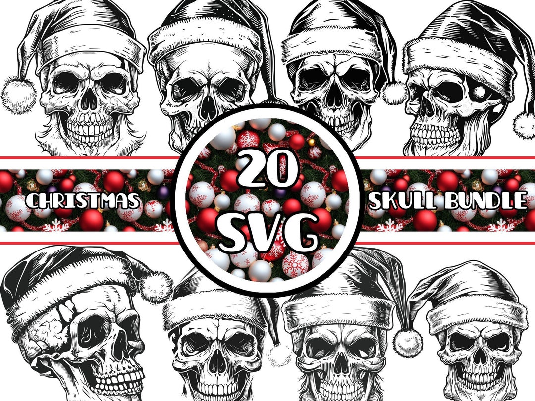 Christmas Skull SVG Bundle: 20 Unique Santa Hat Designs (digital ...