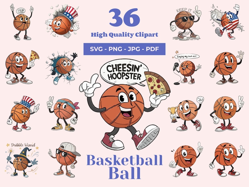 Cartoon Basketball SVG Bundle: Retro Mascot Designs (36 Designs ...