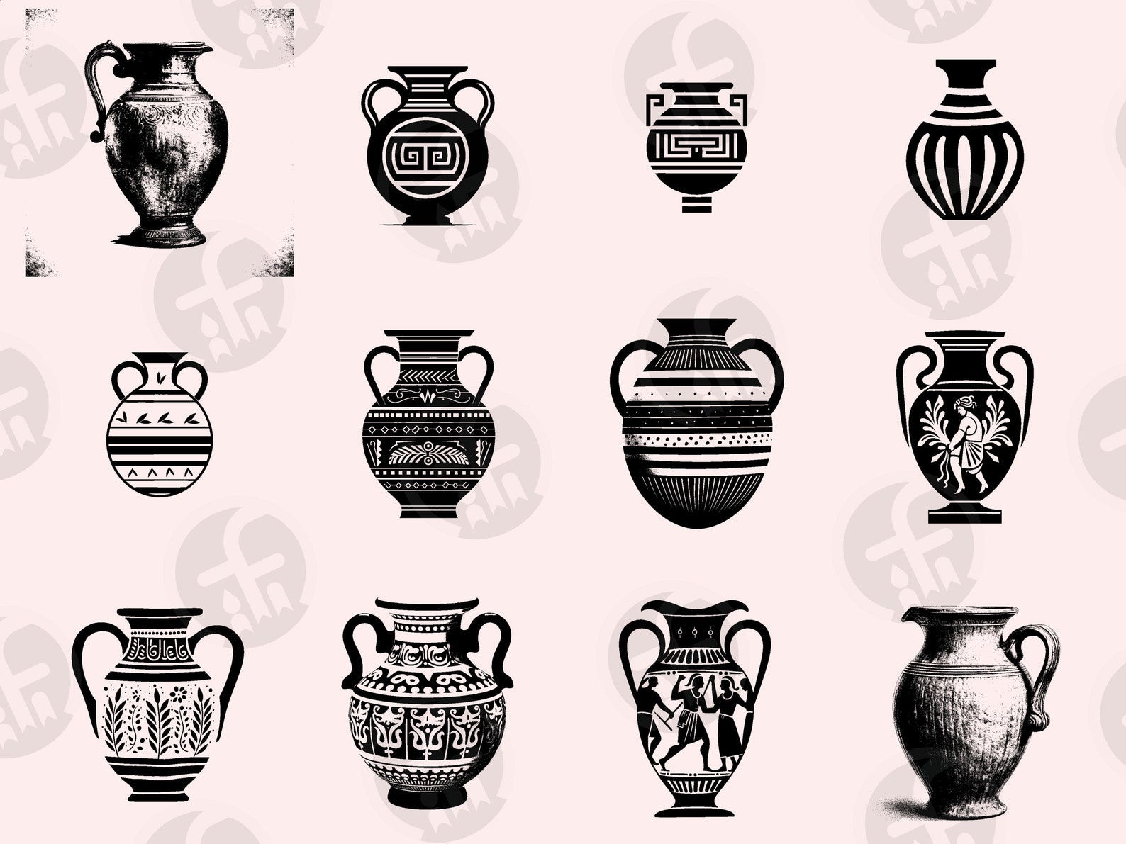Greek Amphora SVG Bundle: Ancient Pottery Clipart (87 Designs) (digital ...