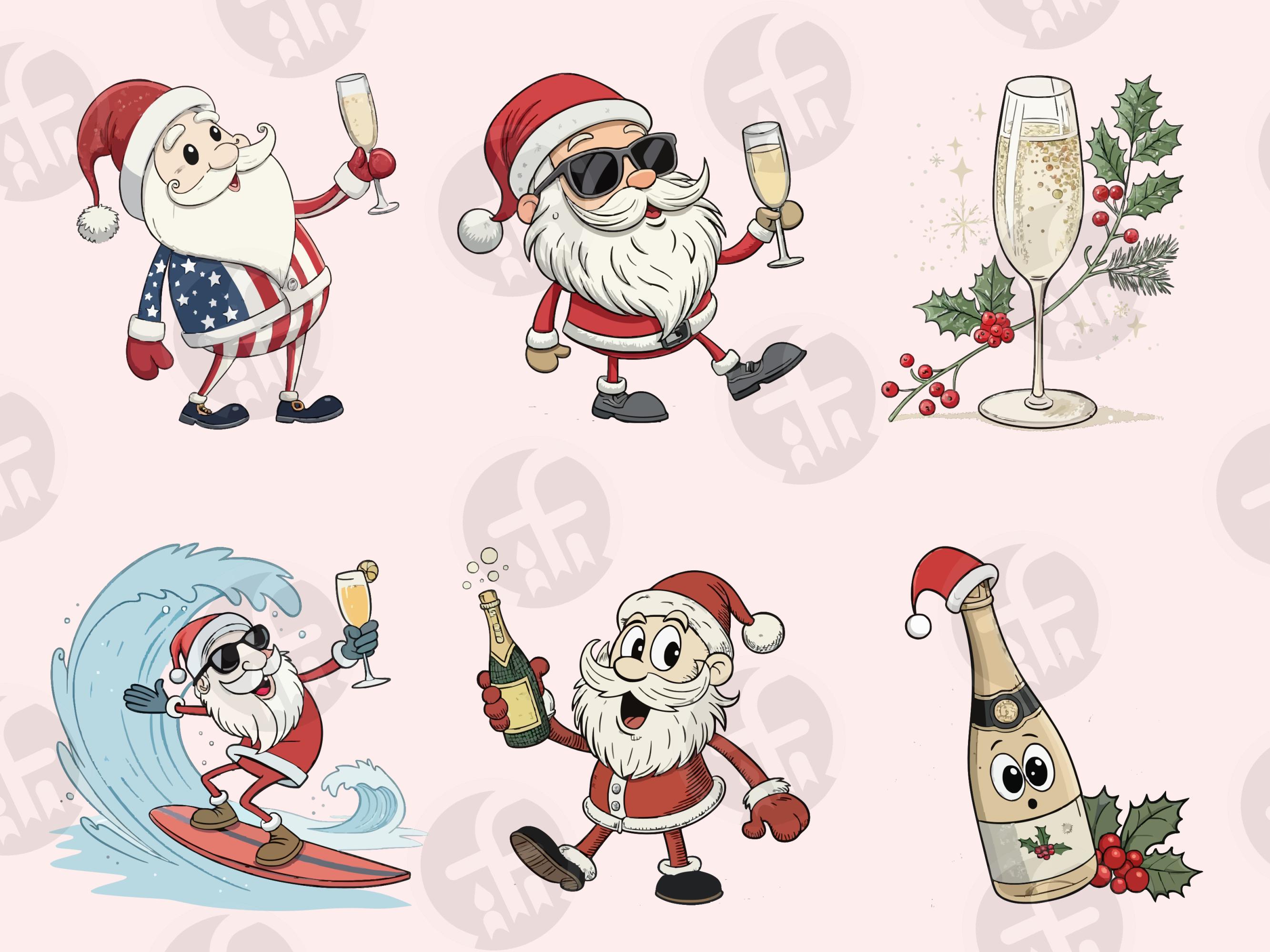 Christmas Champagne Clipart: Santa, Elves, Festive Bottles (SVG, PNG ...
