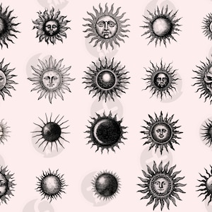 The Sun SVG Bundle - 136 Vintage Engravings - Cut Files - Sun Face ...