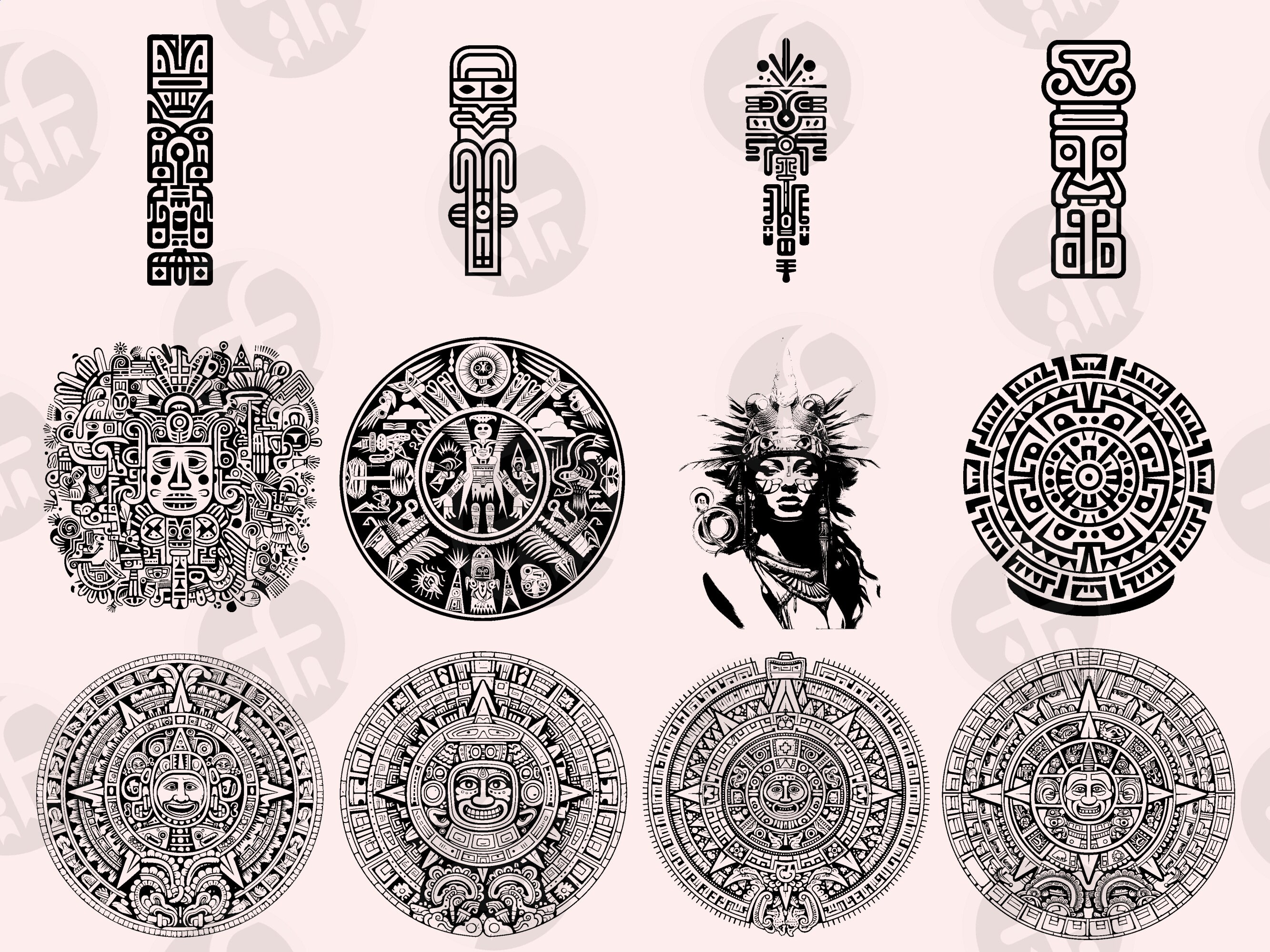 Aztec SVG Bundle - 96 Unique Designs - Ancient Mesoamerican Art ...