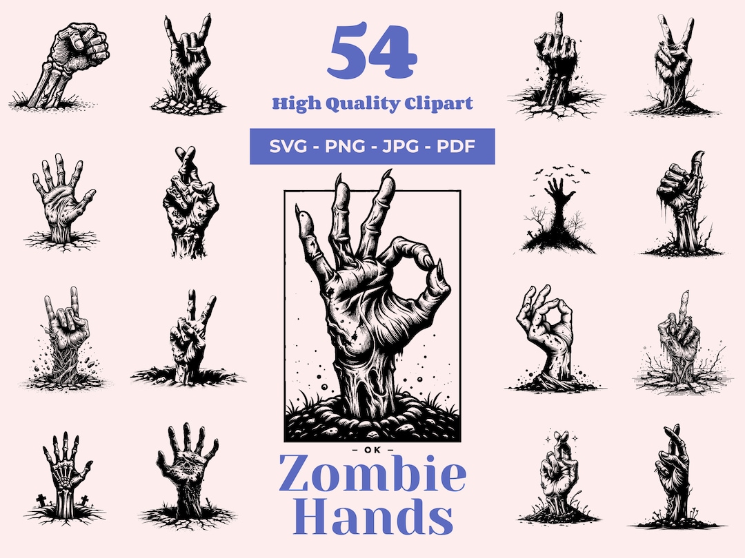 Zombie Hands SVG Bundle 96 Designs Undead Hand Gestures Halloween ...