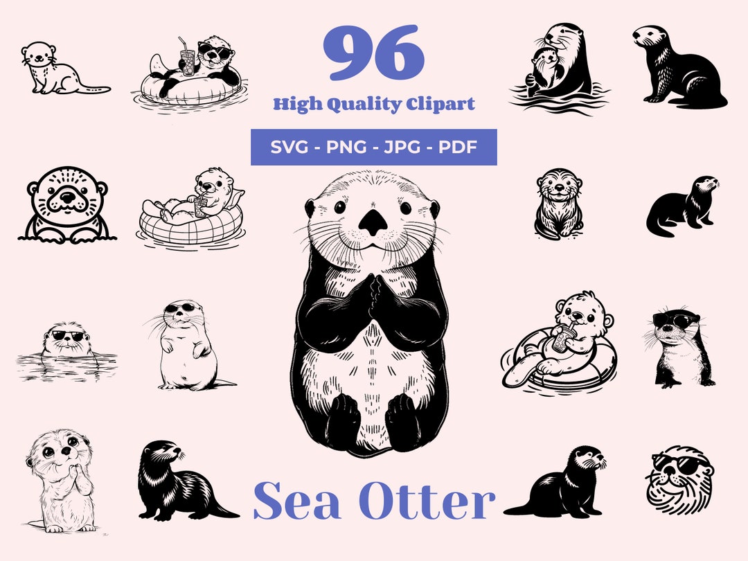 Cool Sea Otter SVG Bundle - 96 Cut Files - Cute Otter Designs for Laser ...