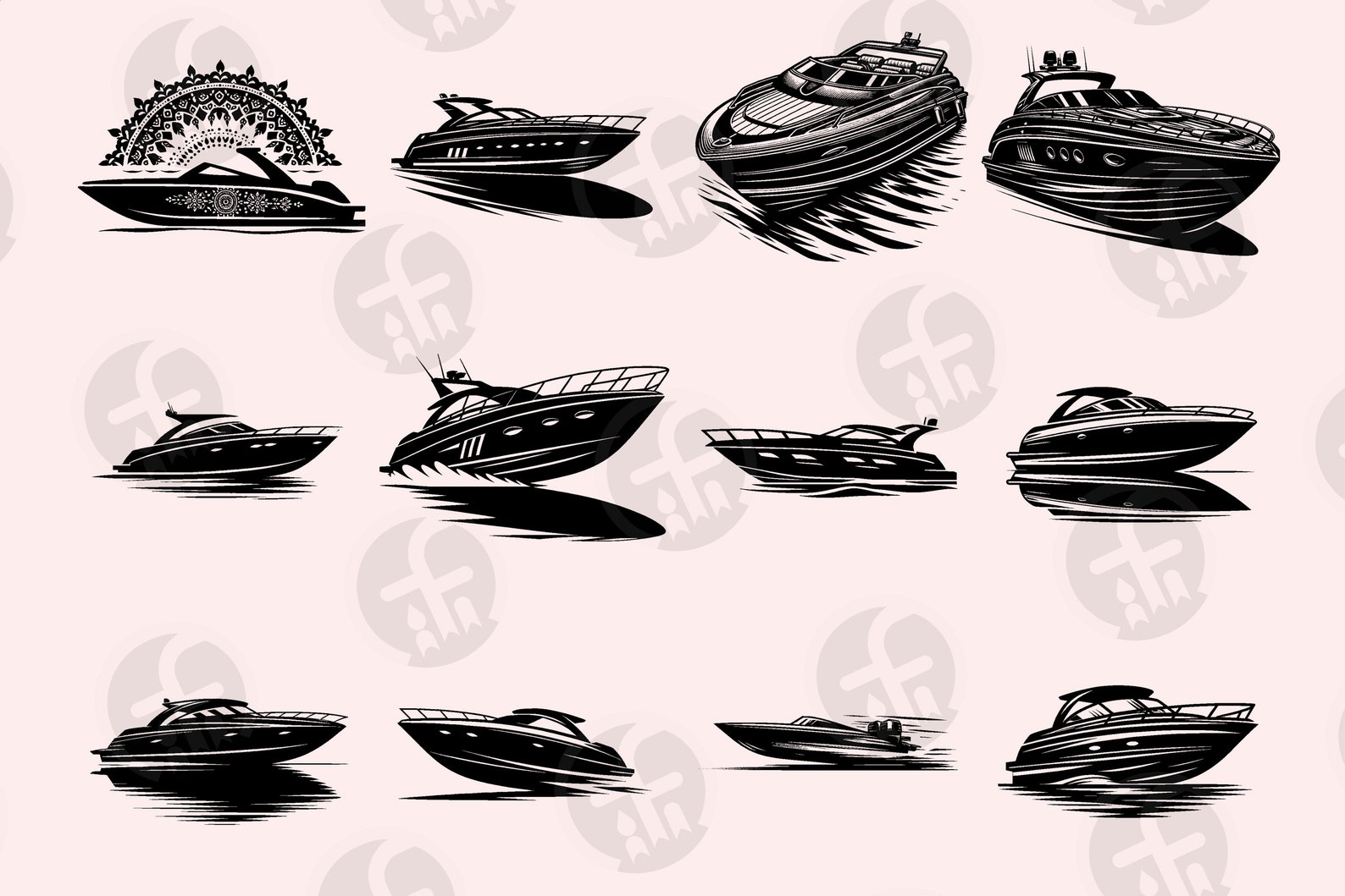 Speedboat SVG Bundle 64 Cut Files High-speed Boat Silhouettes for Laser ...