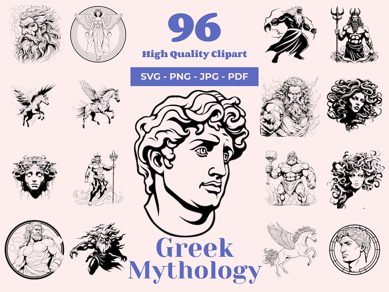 Greek Mythology SVG Bundle - 96 Cut Files - Olympus Gods - Sublimation ...