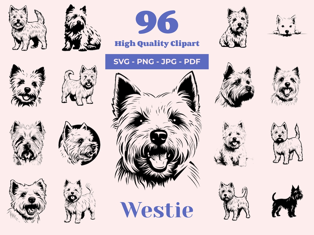 Westie SVG Bundle - 96 Cut Files - West Highland White Terrier Dog Art ...