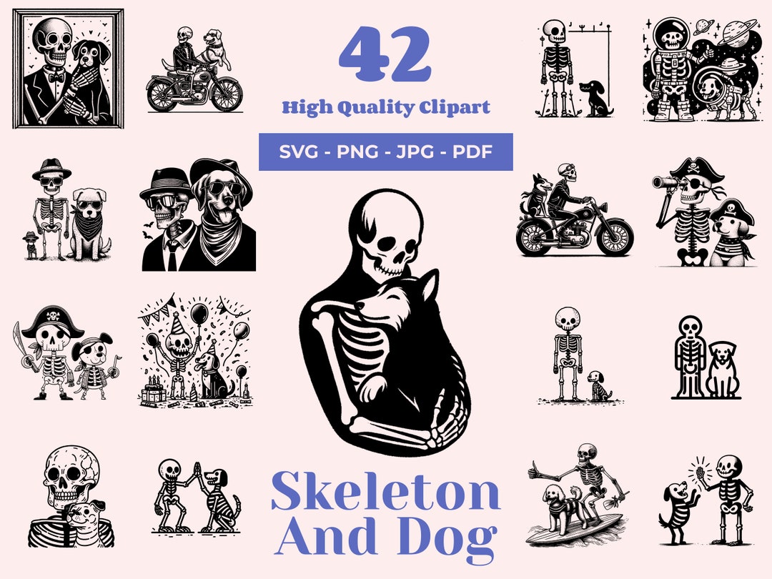 Skeleton and Dog SVG Clipart Bundle: 42 Halloween Designs (digital ...