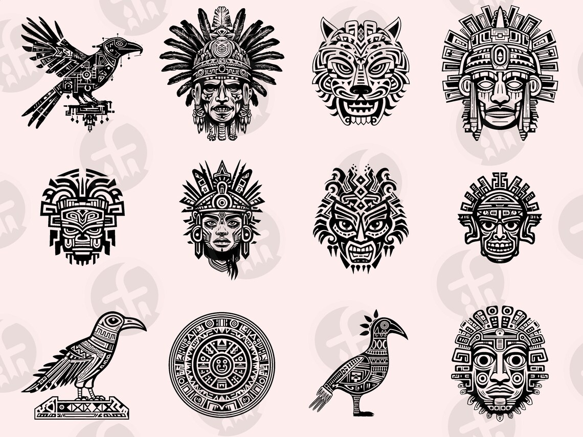 Aztec SVG Bundle - 96 Unique Designs - Ancient Mesoamerican Art ...