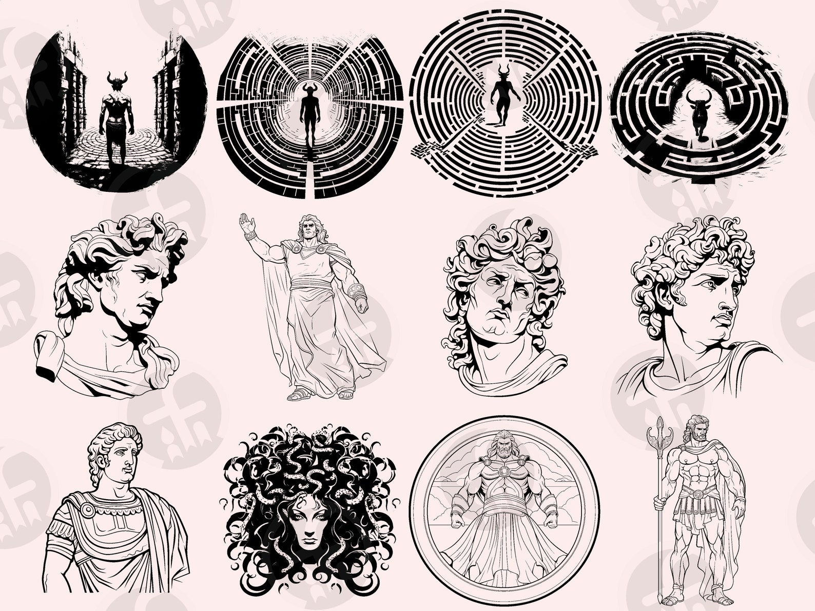 Greek Mythology SVG Bundle - 96 Cut Files - Olympus Gods - Sublimation ...