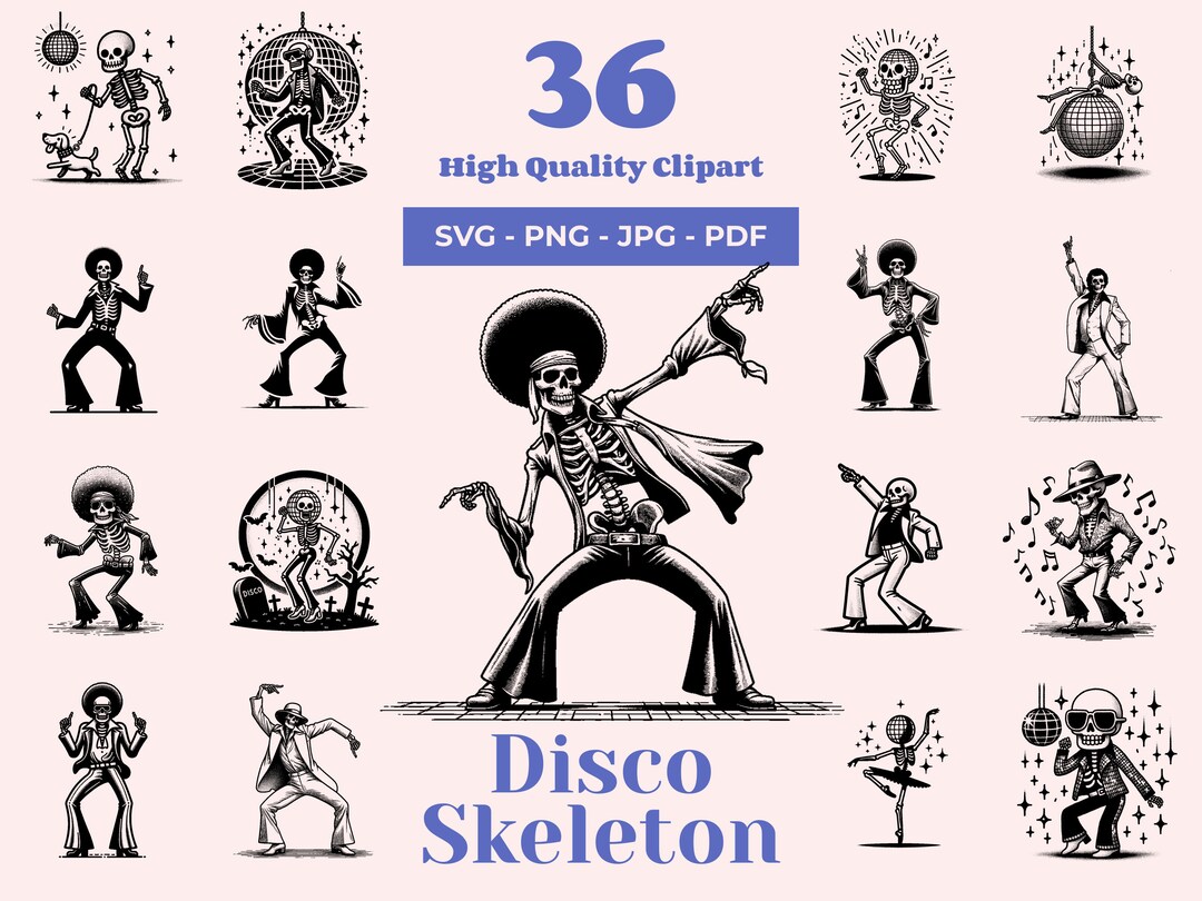 Disco Skeleton SVG Bundle - 36 Designs - Musical Clipart - Printable ...