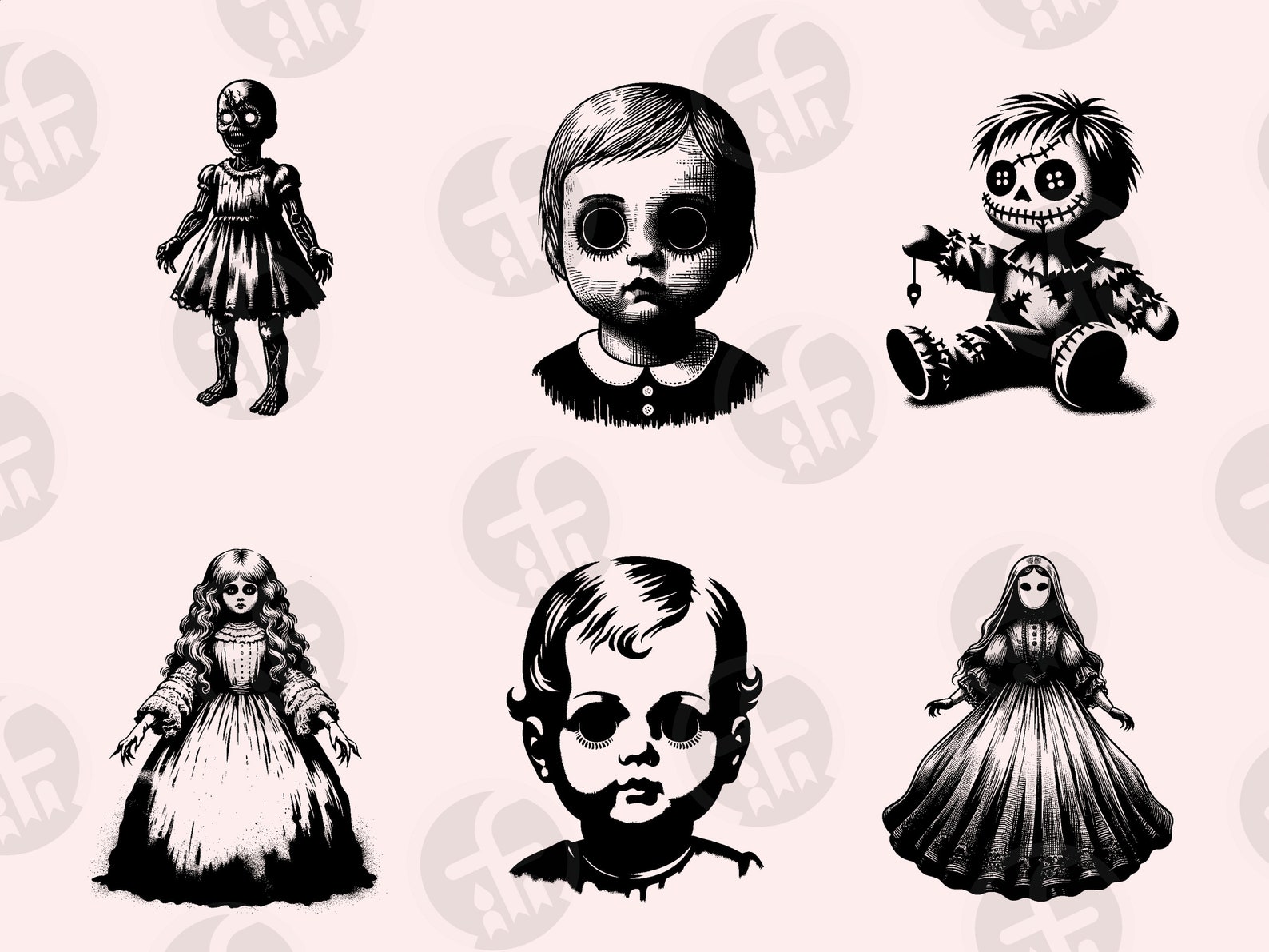 Haunted Doll Clipart: 54 Creepy Horror SVG Designs (digital Download ...