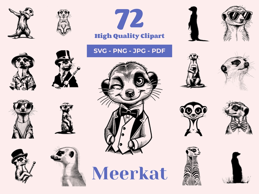 Meerkat SVG Clipart Bundle: 72 Designs for Cricut, Laser Cutting ...