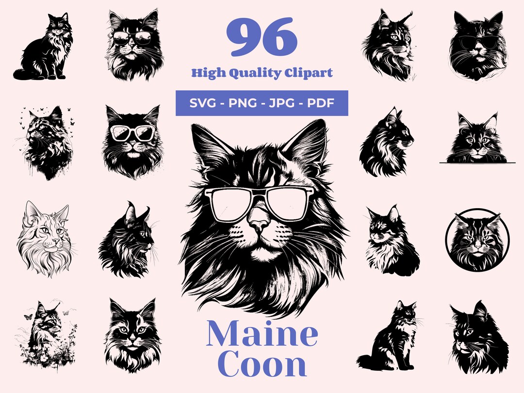 Maine Coon SVG Bundle - 96 Cut Files - American Native Cat - Gentle ...