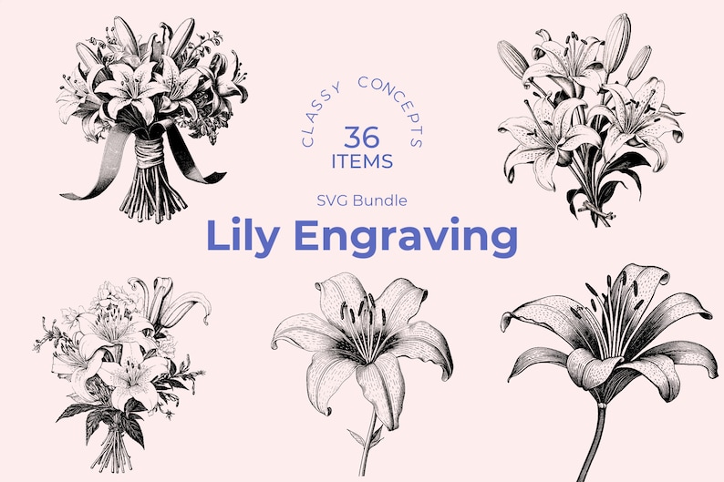 Lily Flower SVG Bundle 36 Vintage Engravings Cut Files - Etsy