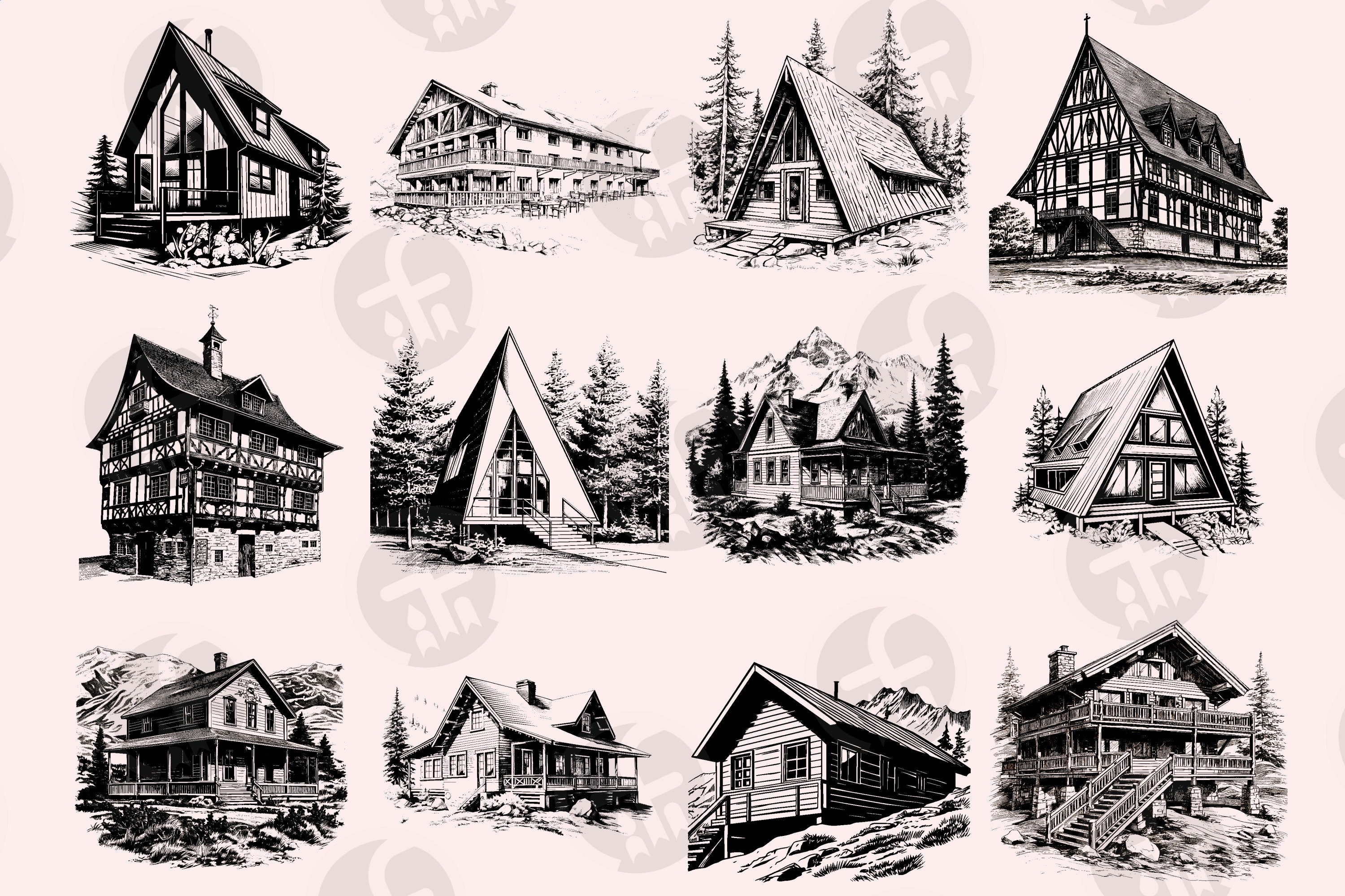 Mountain Chalet SVG Bundle 52 Vintage Engravings Cut Files - Etsy
