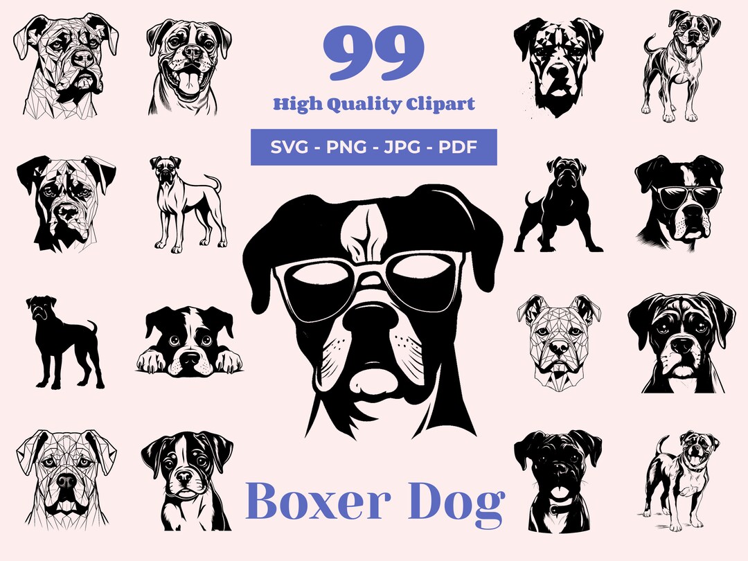 Boxer Dog SVG Clipart Bundle: 99 Designs for Cricut & Glowforge ...