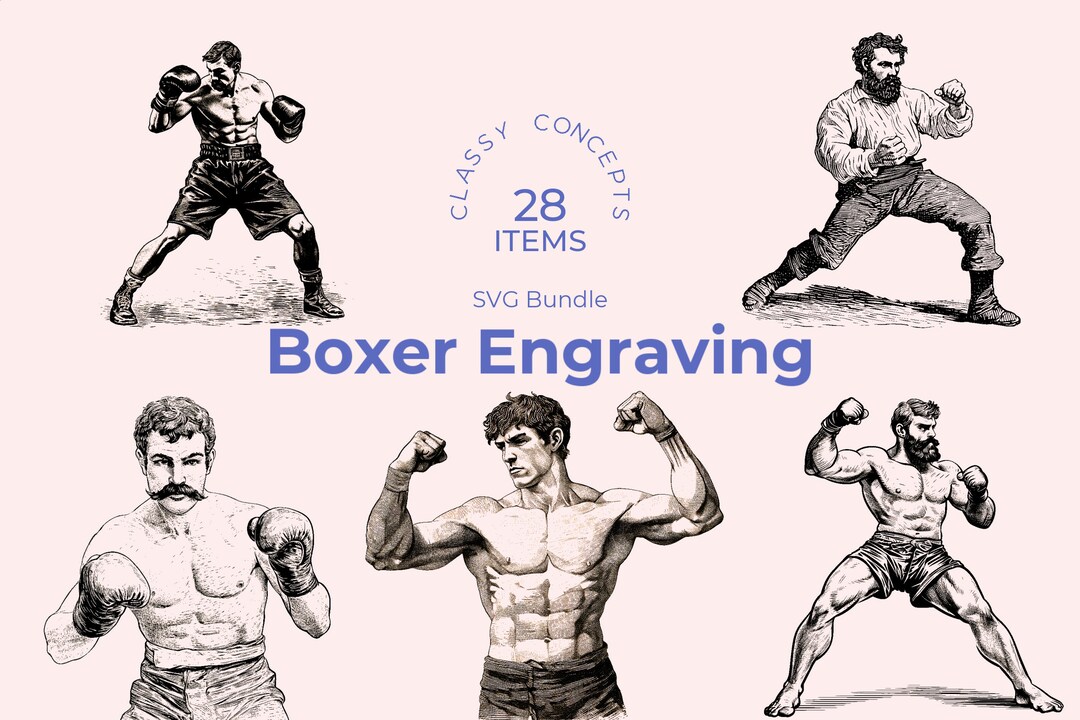 Boxer Fighter SVG Bundle 28 Vintage Engravings Cut Files Ring Legends ...